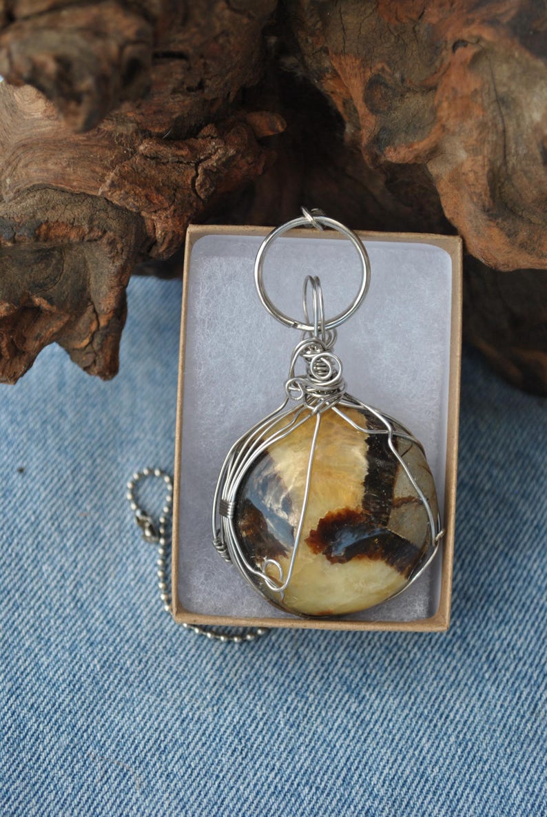 Septarian Stone Chain Pull: Handcrafted Stainless Steel Wire-wrapped ...