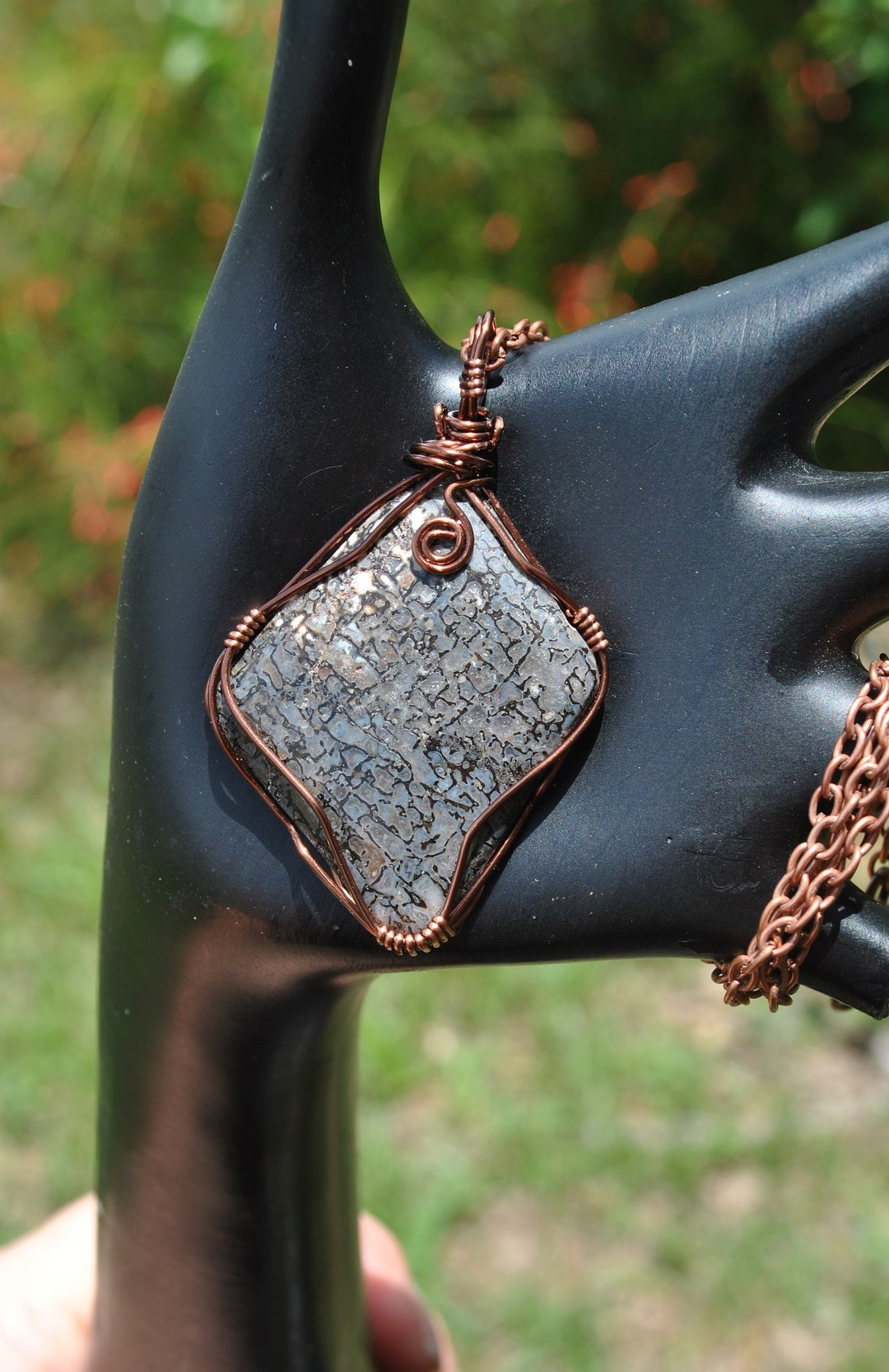 Agatized Dinosaur Bone Pendant; Wire Wrapped Fossil; Gem Bone Necklace ...