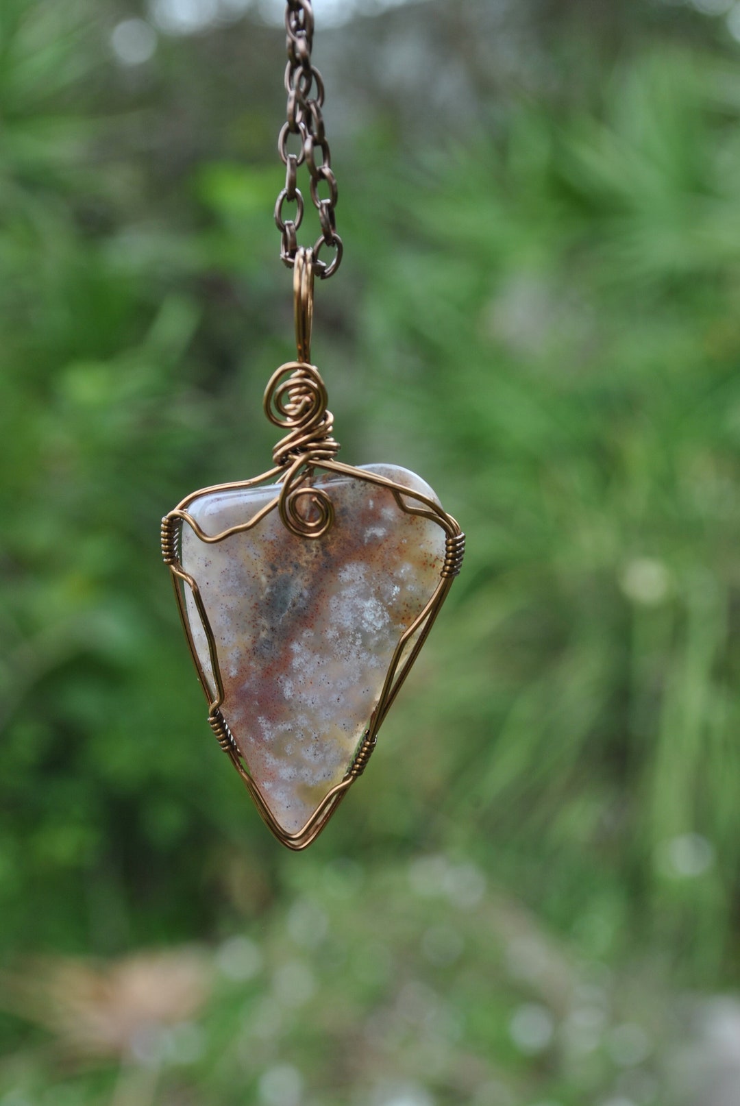 Agate Pendant; Wire Wrapped Stone; Wire Wrap Agate; Triangular Pendant ...