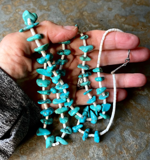 Older Blue Turquoise White Tiger Shell Heishi Nugget … - Gem