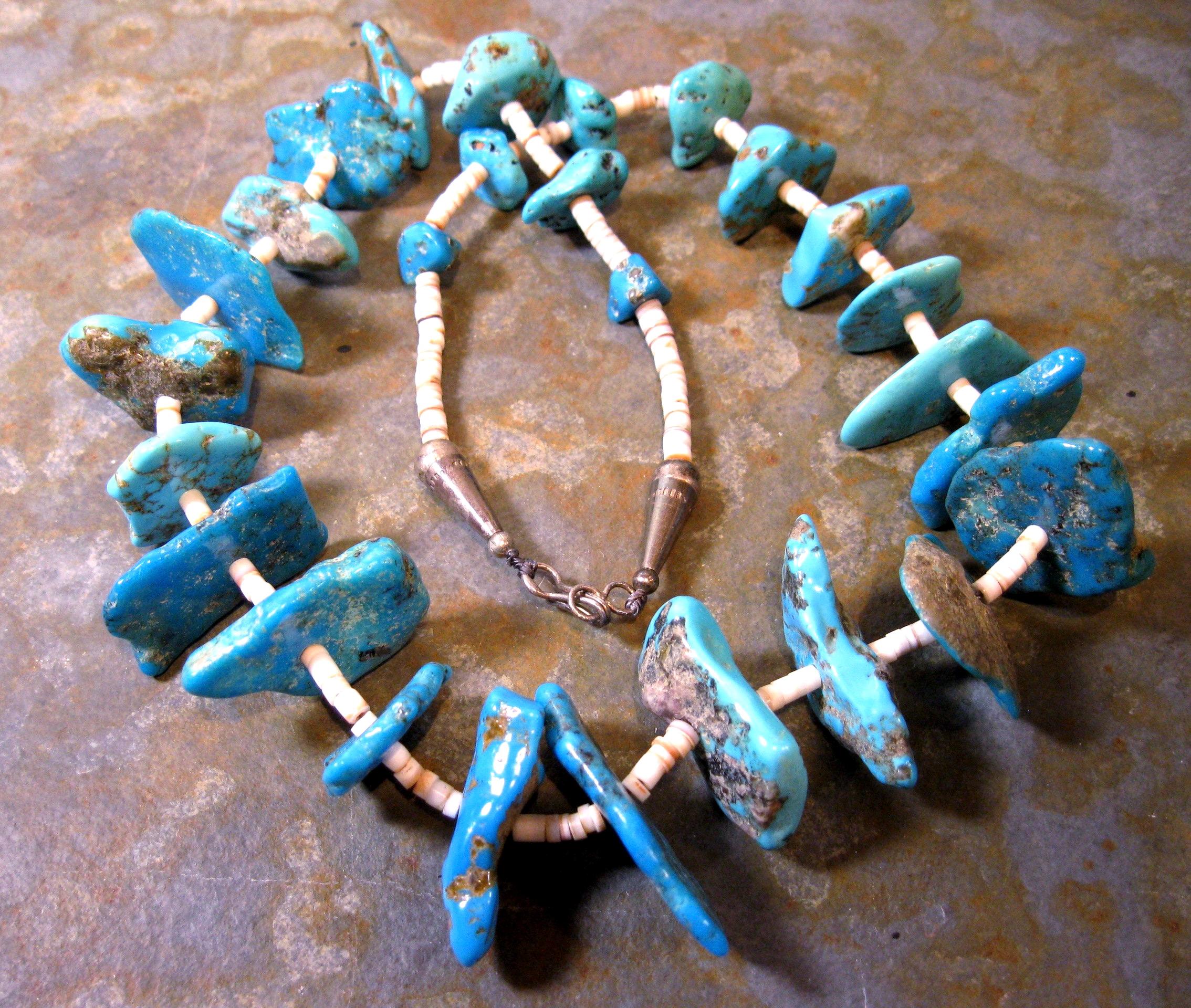 Southwestern Turquoise Slab Necklace, Sterling Silver Heishi, 21" - Etsy