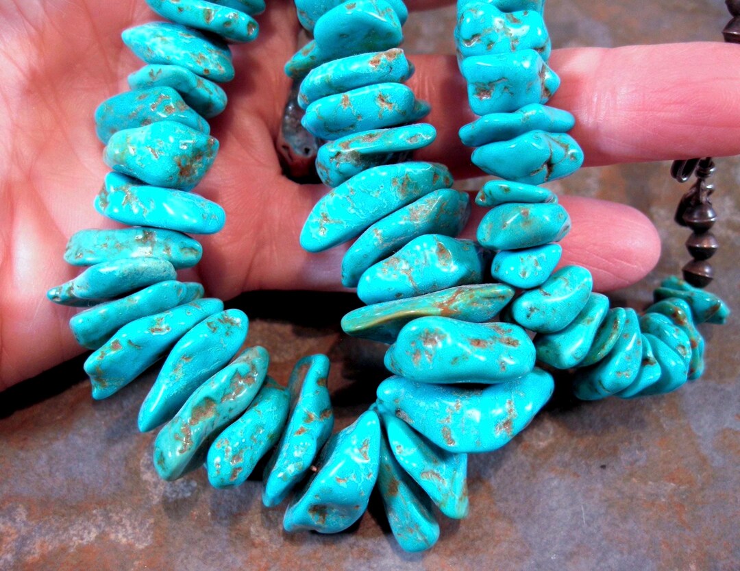 Huge Alice Platero Signed Sterling Turquoise Nugget 23.5"l Navajo ...
