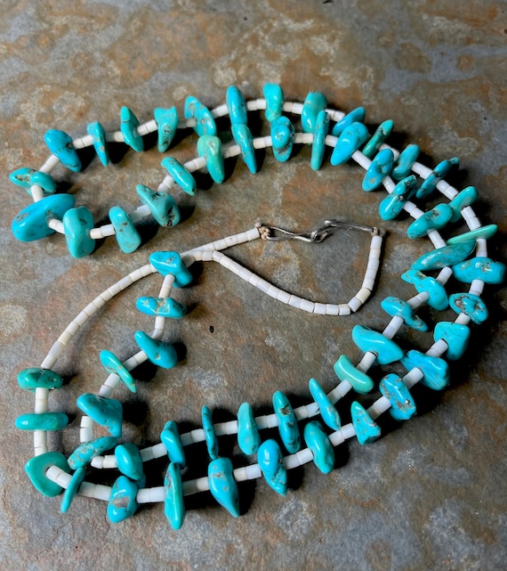 Older Blue Turquoise White Tiger Shell Heishi Nugget … - Gem