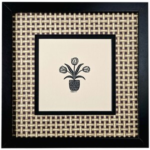 Tiny Tulips Original Block Print - Neutral Botanical Print - Small ...