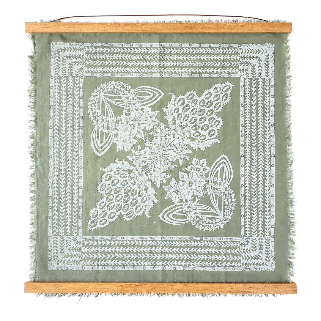 Textile Wall Hanging, Block Printed Botanical Art Nouveau Fabric Art ...