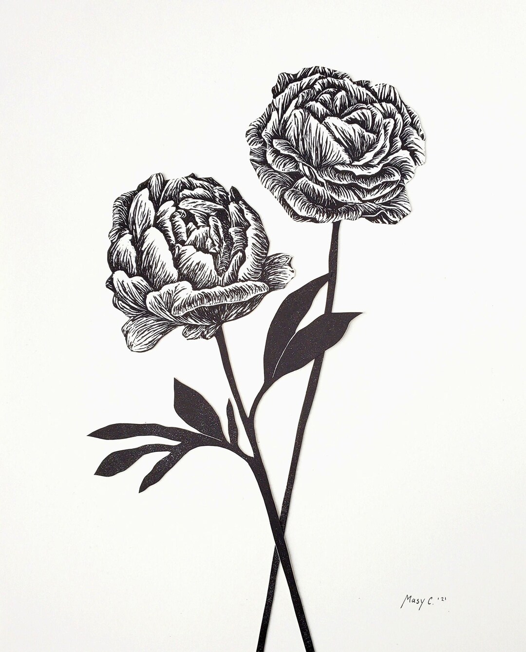 Peony Flower Block Print Collage - Neutral Botanical Print - Floral ...