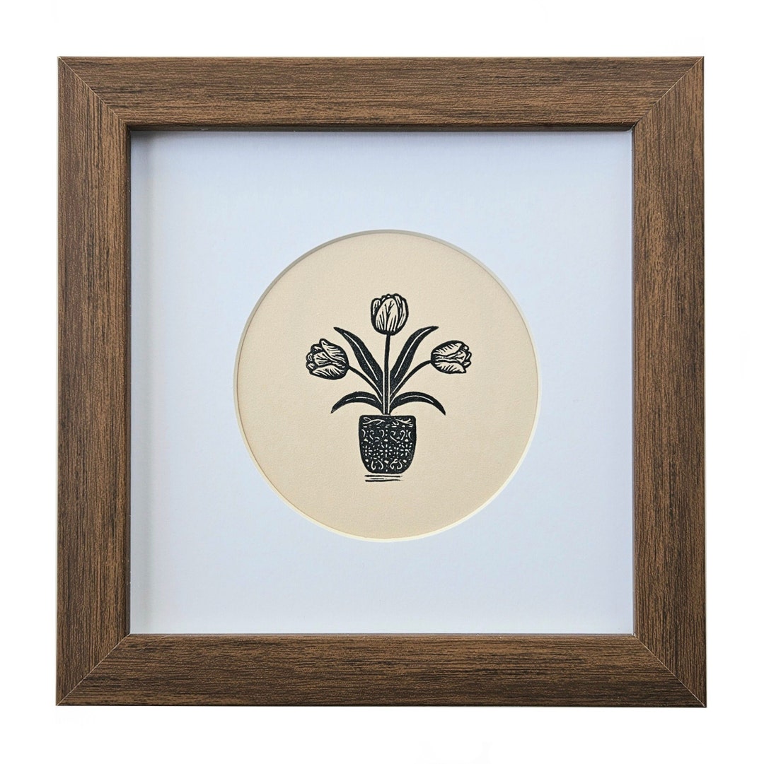 Tiny Tulips Original Block Print - Neutral Botanical Print - Small ...