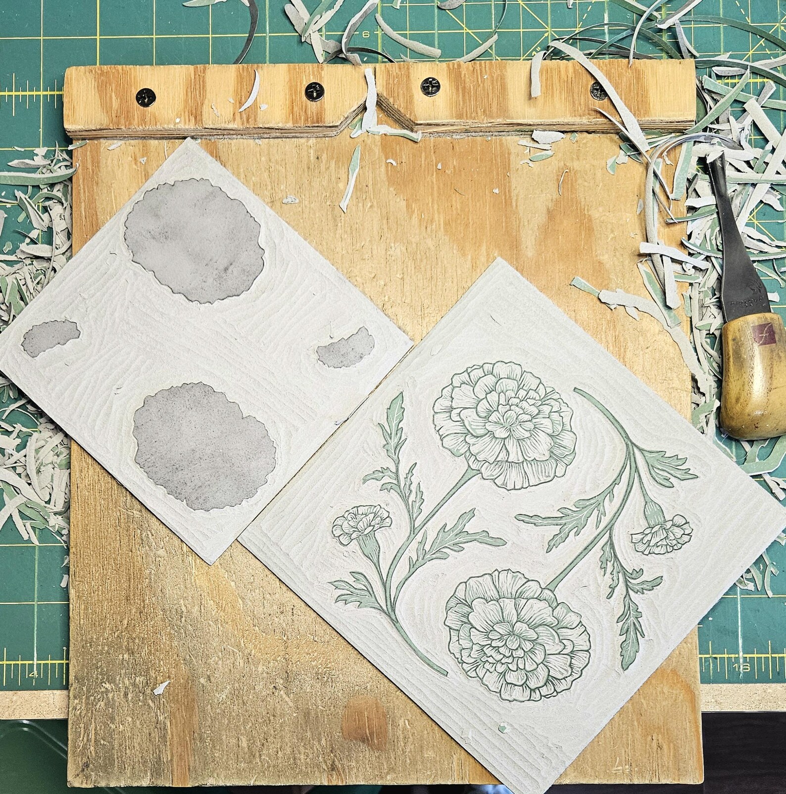 Marigold Linocut Block Print - October Birth Flower Wall Art - Marigold ...