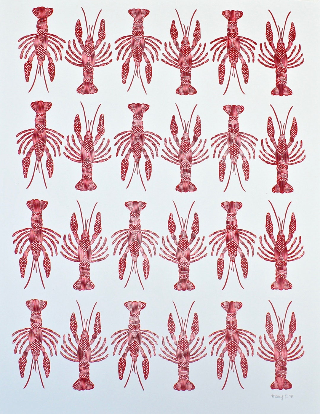 Crawfish/lobster Linocut - Coastal Food Block Print - Seafood Wall Art ...