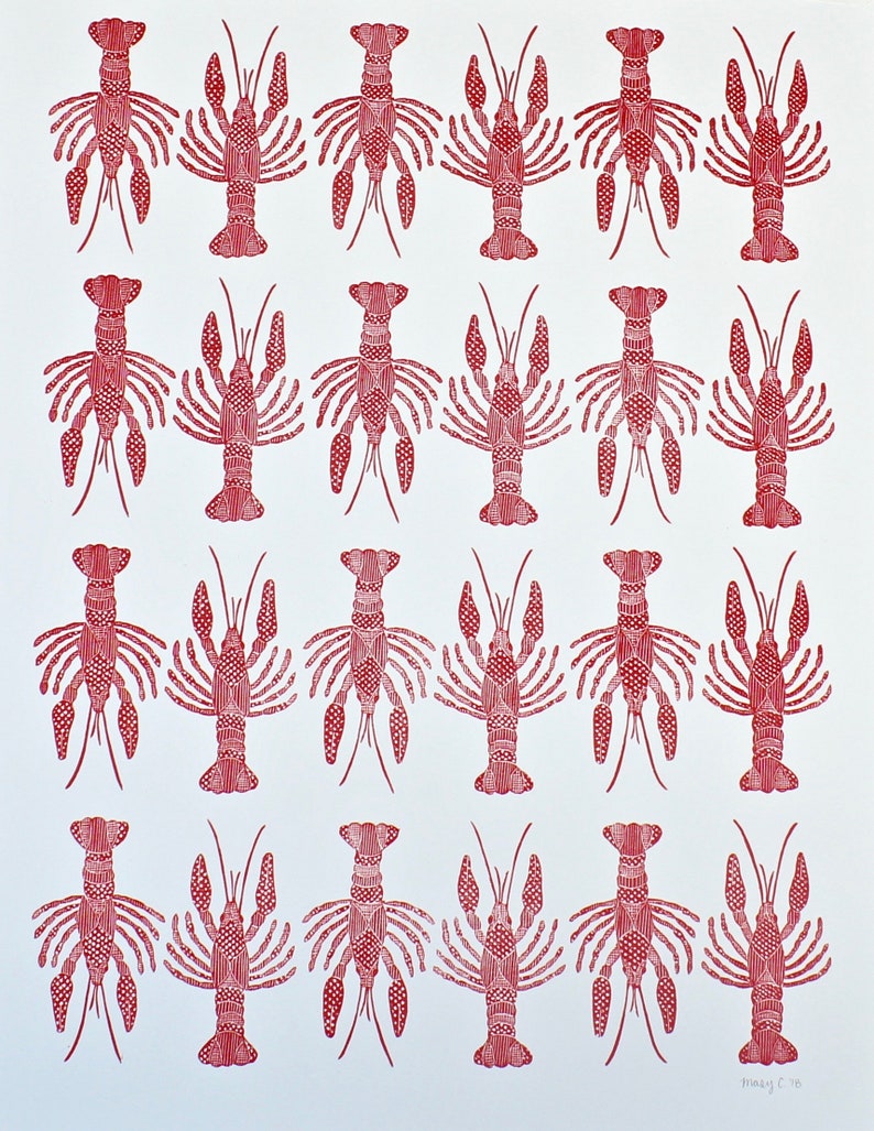 Crawfish/lobster Linocut - Coastal Food Block Print - Seafood Wall Art ...