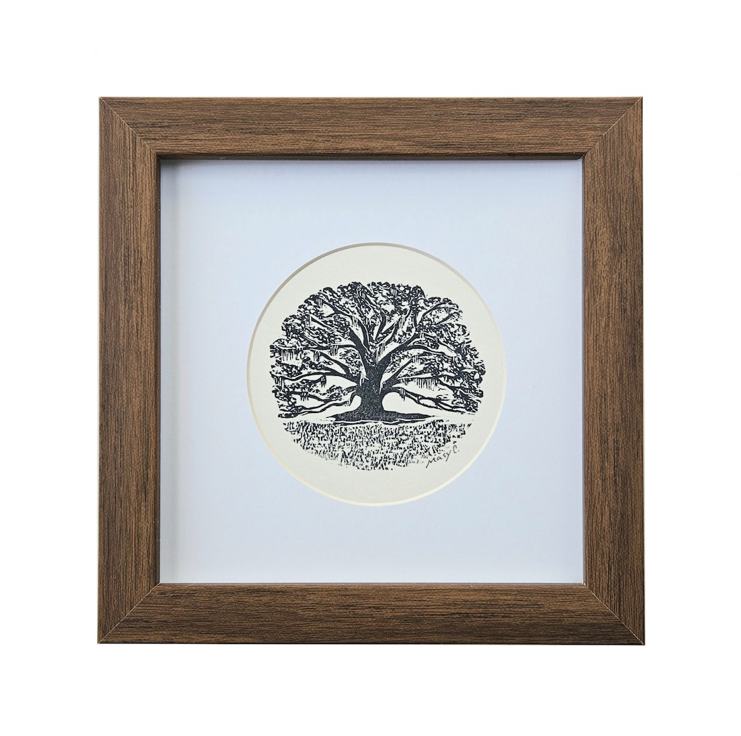 Little Big Oak Tree Original Block Print - 6x6 Neutral Print - Small ...