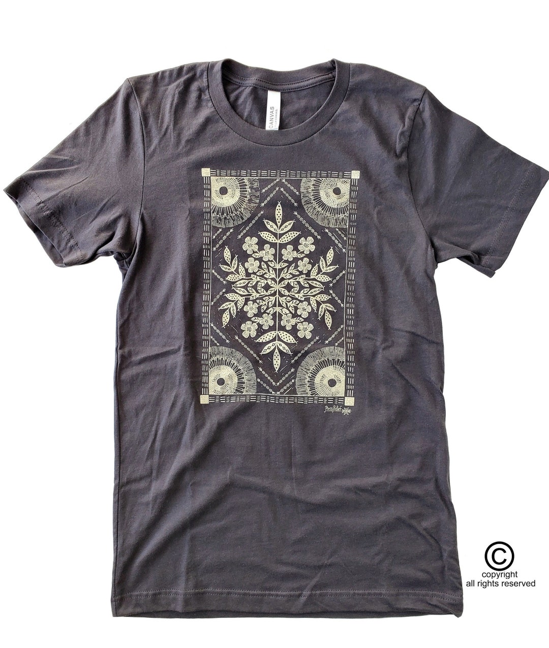 Flower Pattern Block Print T-shirt Graphic Botanical Shirt Neutral Boho ...