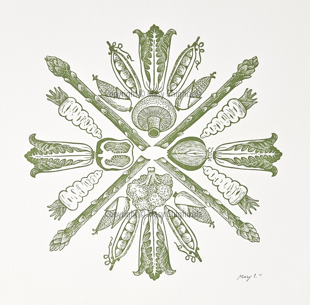 Vegetable Linocut Print - Vegetable Pattern Wall Art - Neutral Kitchen ...