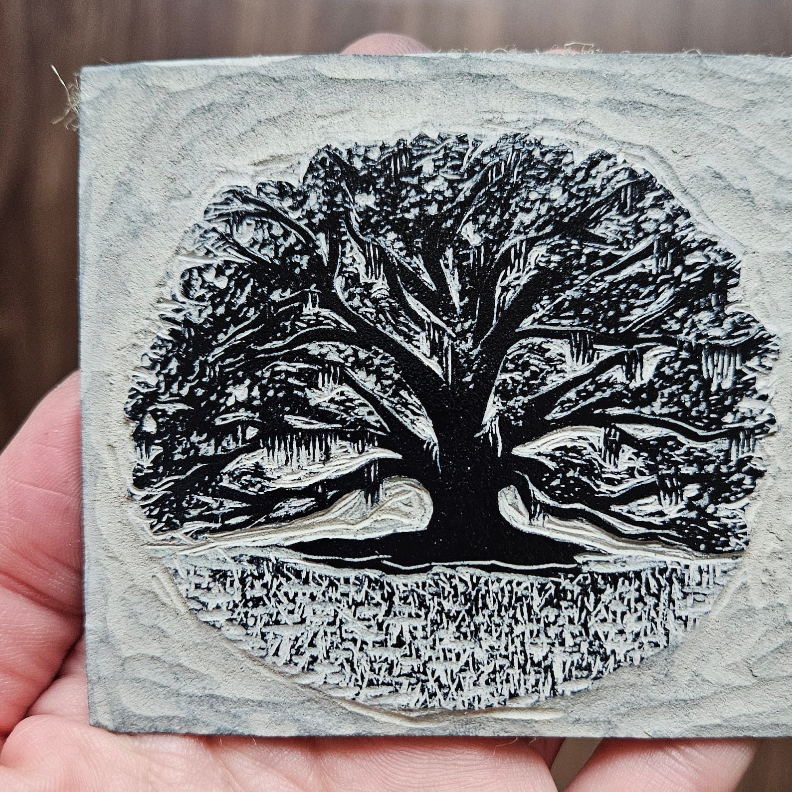 Little Big Oak Tree Original Block Print - 6x6 Neutral Print - Small ...