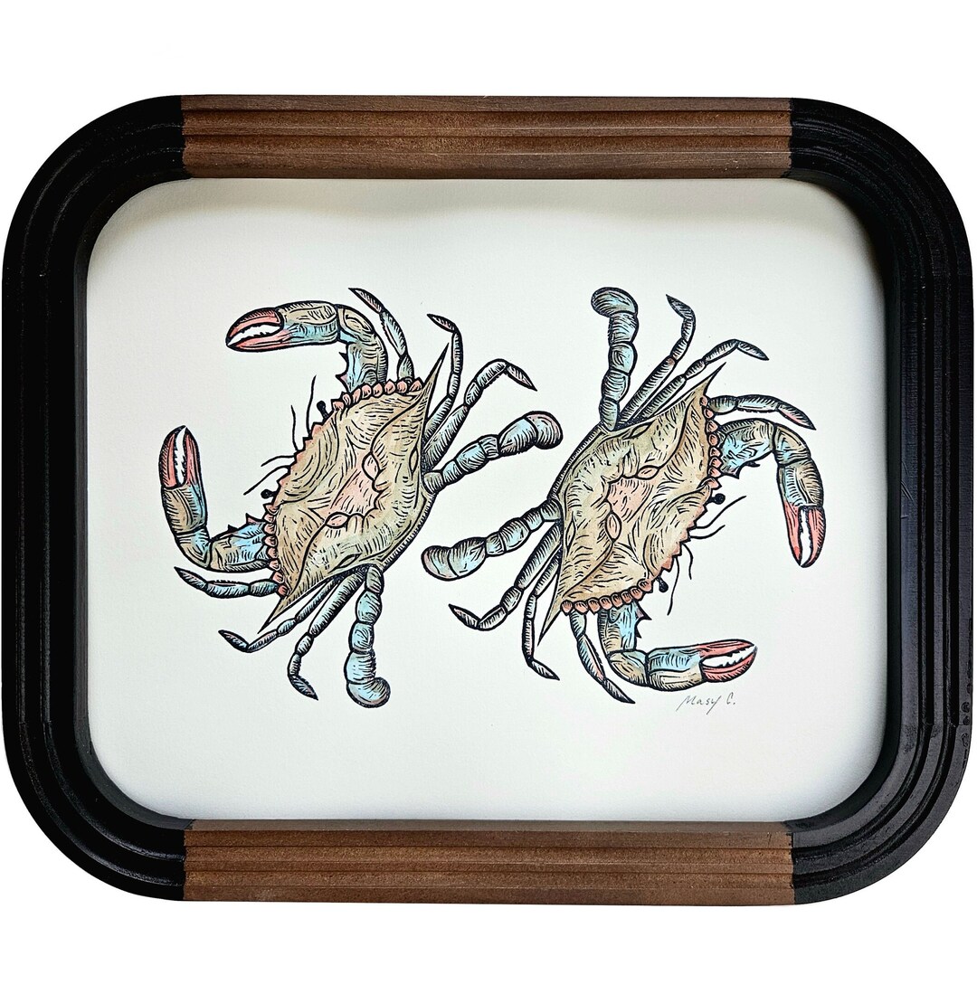 Crab With Watercolor Block Print - Coastal Kitchen Decor - Watercolor ...
