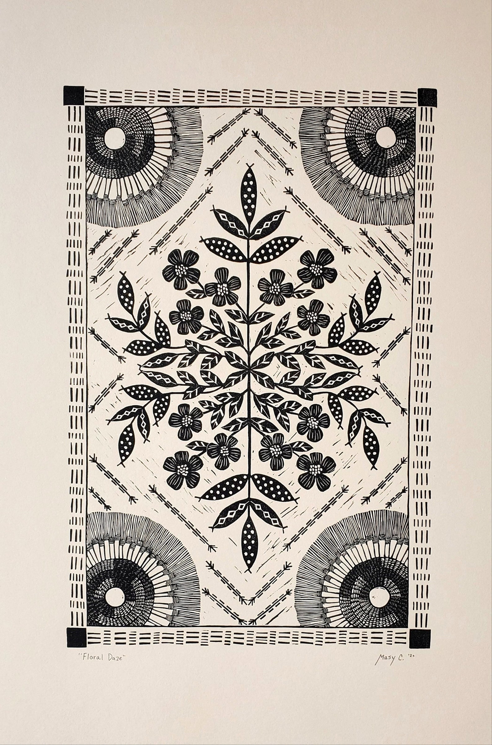 Mirrored Floral Pattern Original Block Botanical Illustration - Etsy