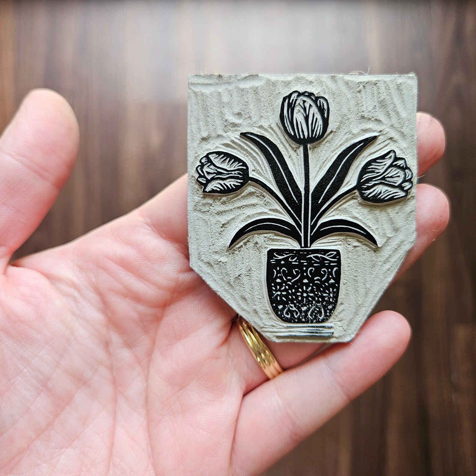 Tiny Tulips Original Block Print - Neutral Botanical Print - Small ...