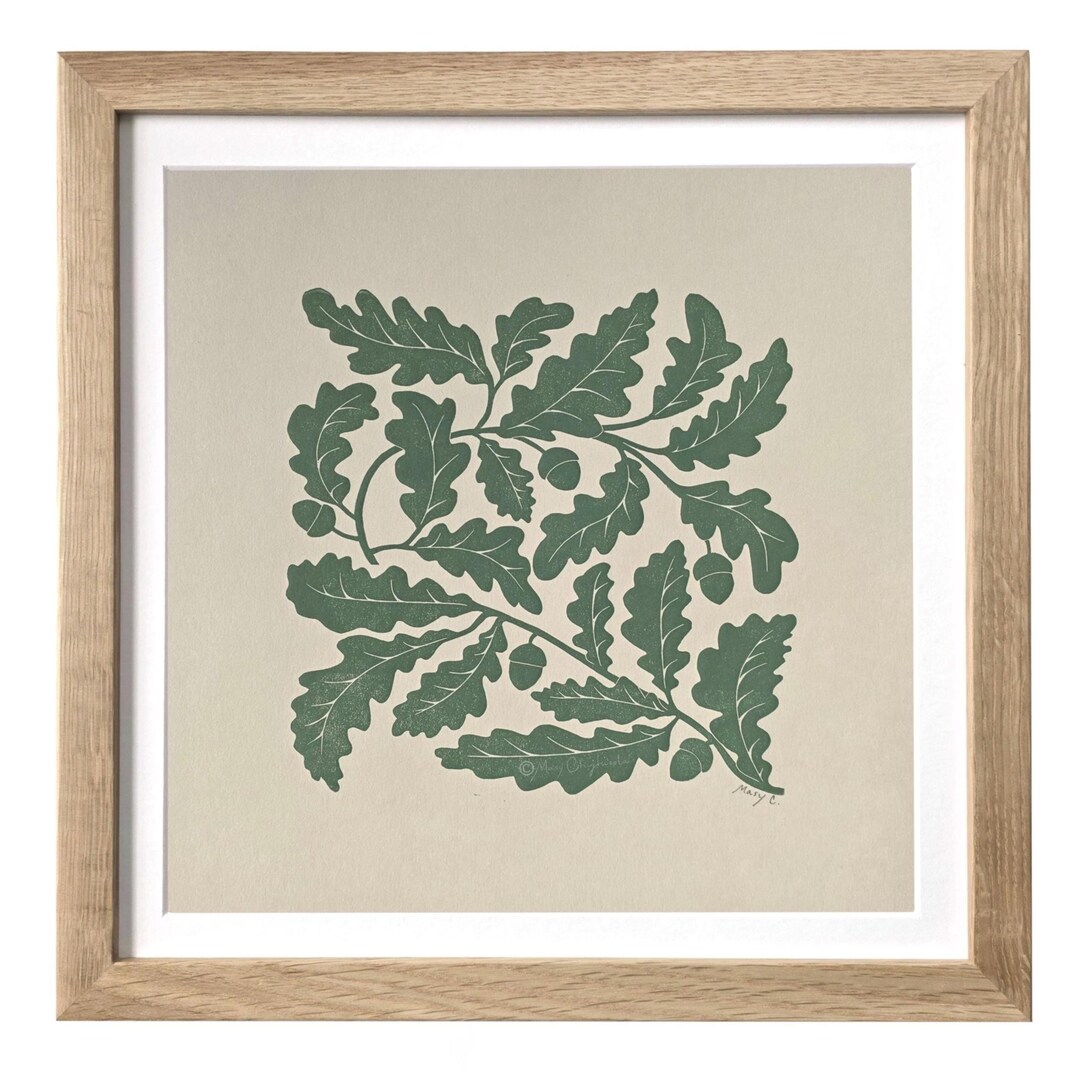 Oak Tree Leaves Original Block Print - Square Botanical Wall Art ...