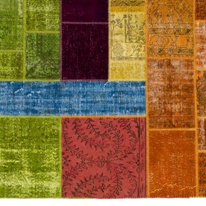 Handmade Turkish Patchwork Rug, Green, Orange, Yellow, Red, Blue Patchwork Rug, Multi Color ...