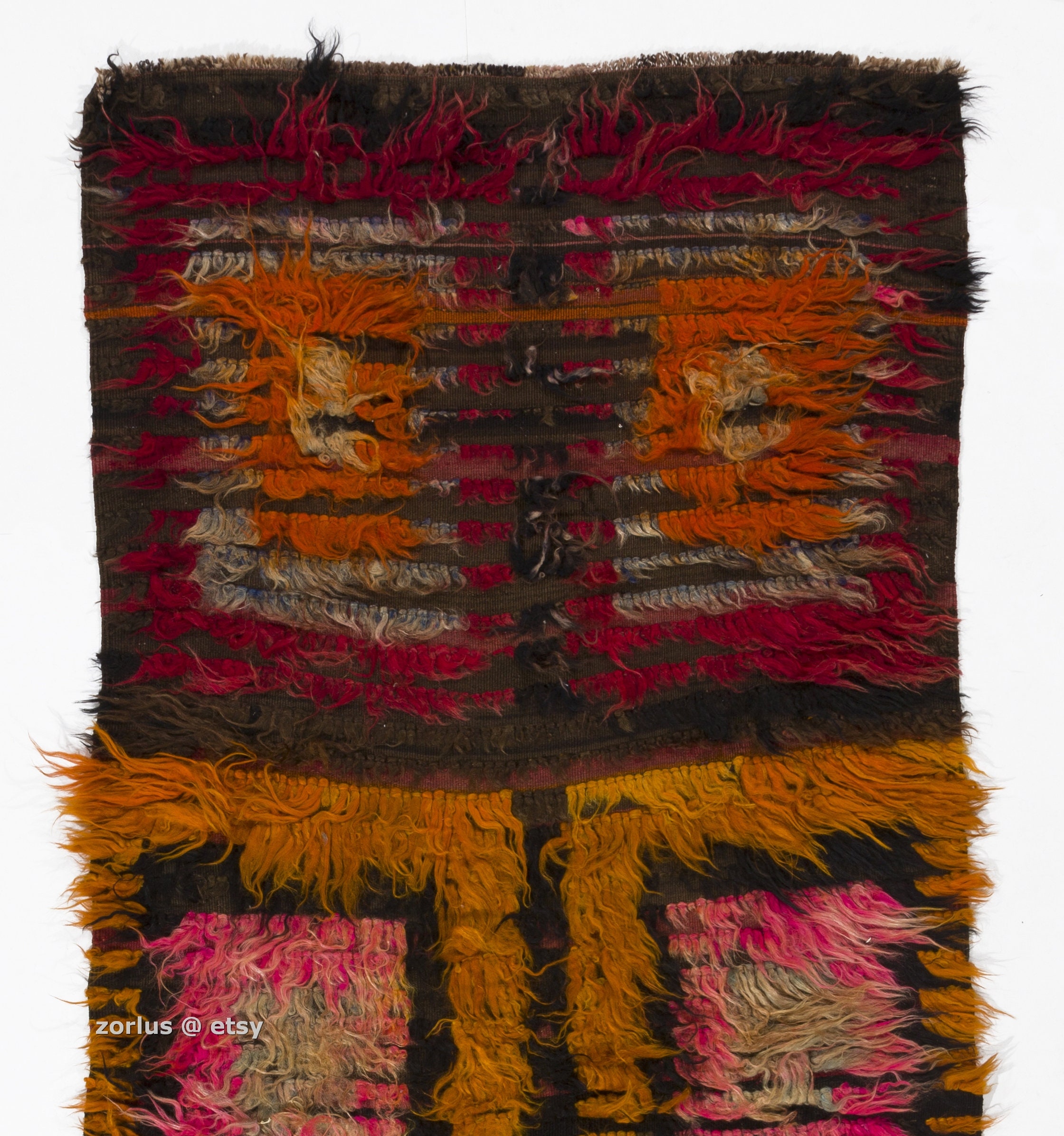 Red Brown & Orange Rare Vintage Flokati Wool Rug Long Fur | Etsy