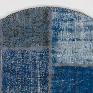 Round Blue Color Handmade Turkish Patchwork Rug, Circular - Etsy