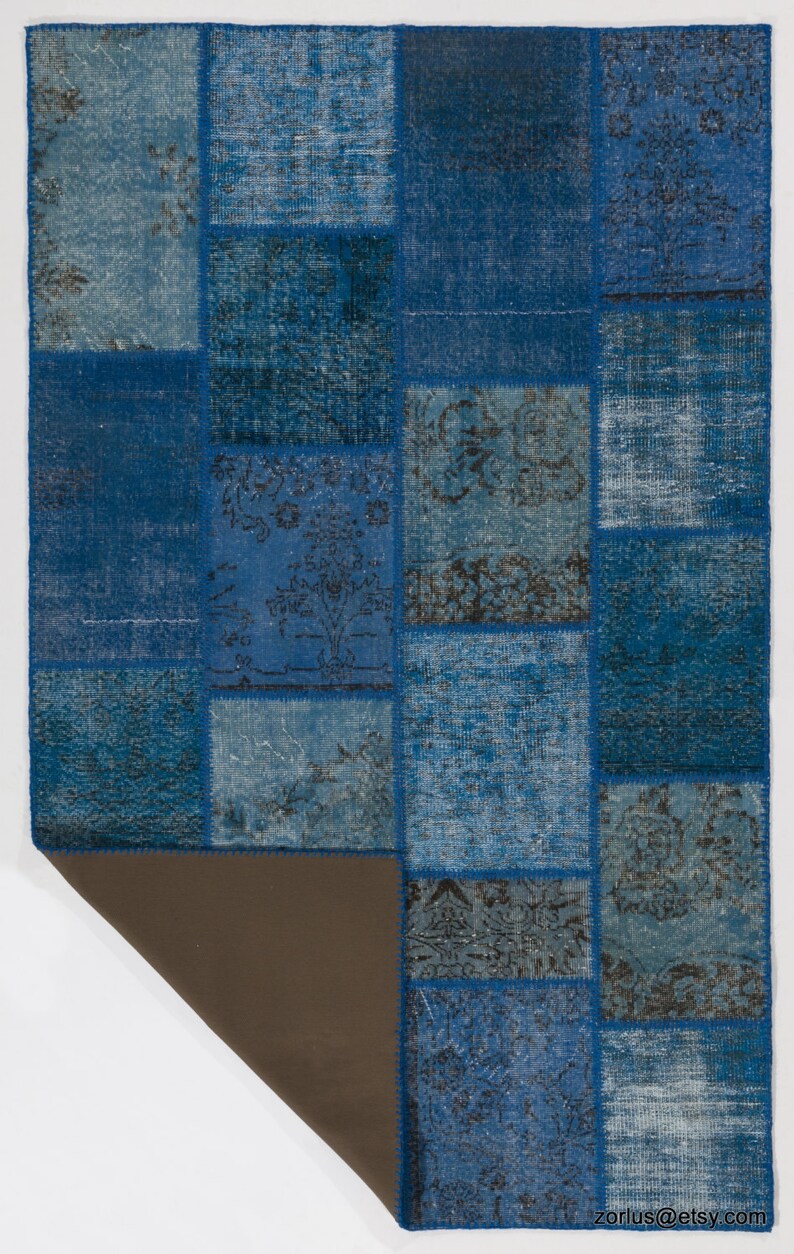 Denim Blue Handmade Turkish Patchwork Rug - Etsy