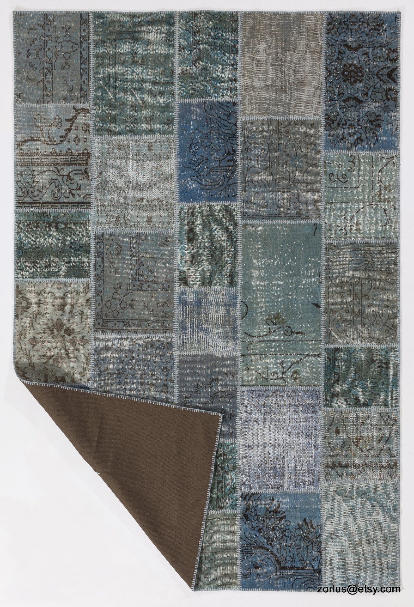 Faded Blue Patchwork Rug Shades of Blue Made From Vintage - Etsy