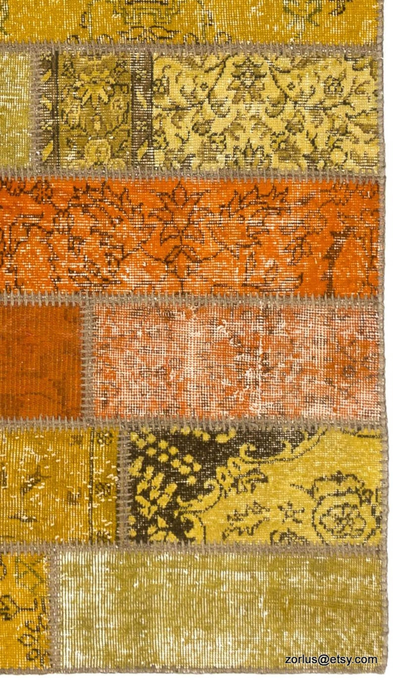 Handmade Turkish Patchwork Rug Green Orange Yellow Red - Etsy