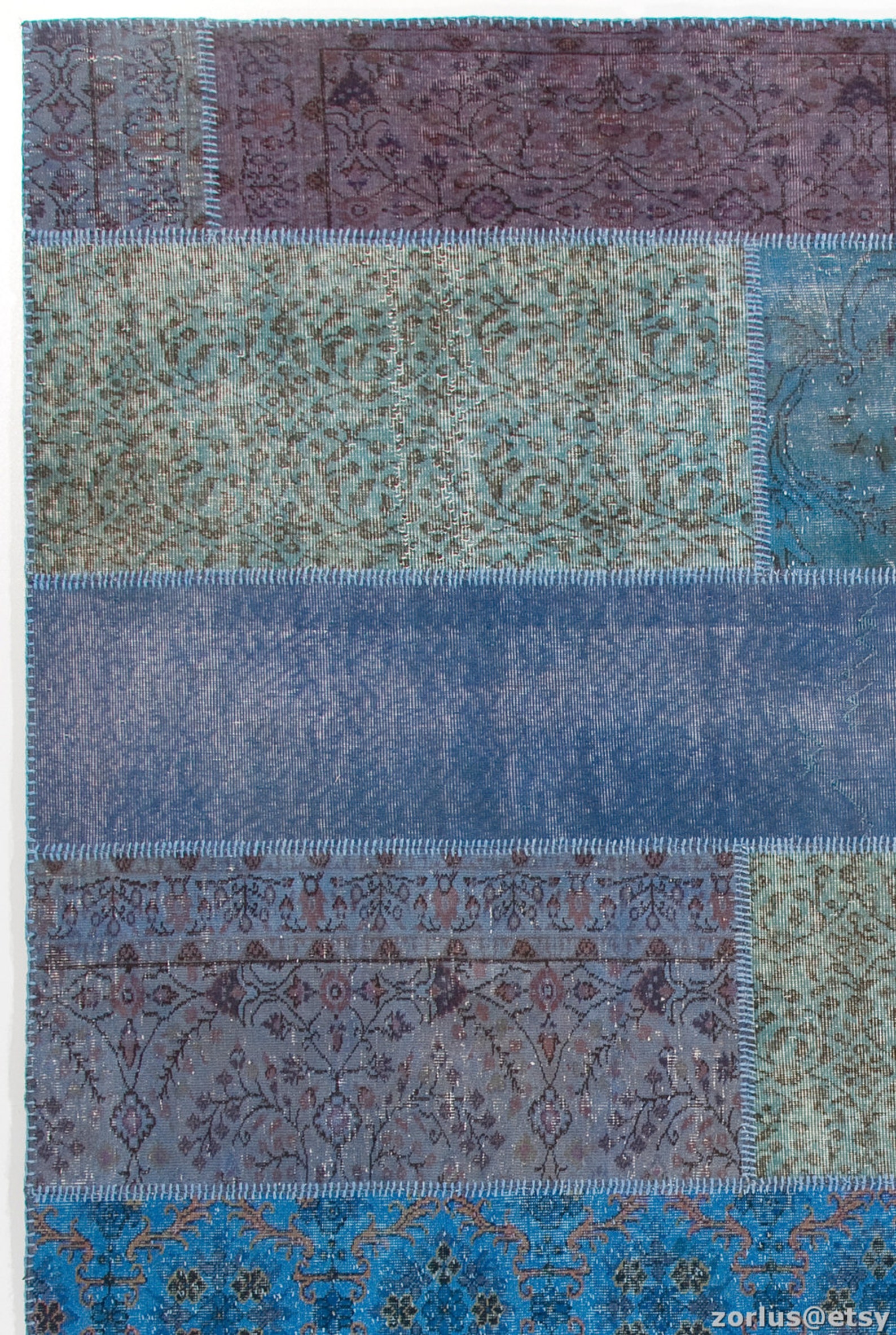 Handmade Turkish Patchwork Rug Shades of Blue | Etsy