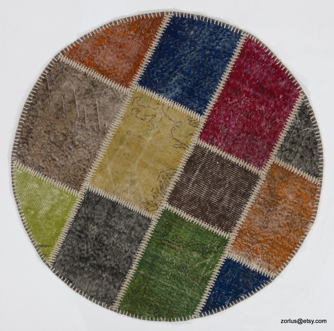 Round Handmade Turkish Patchwork Rug, Circular Patchwork Rug - Etsy