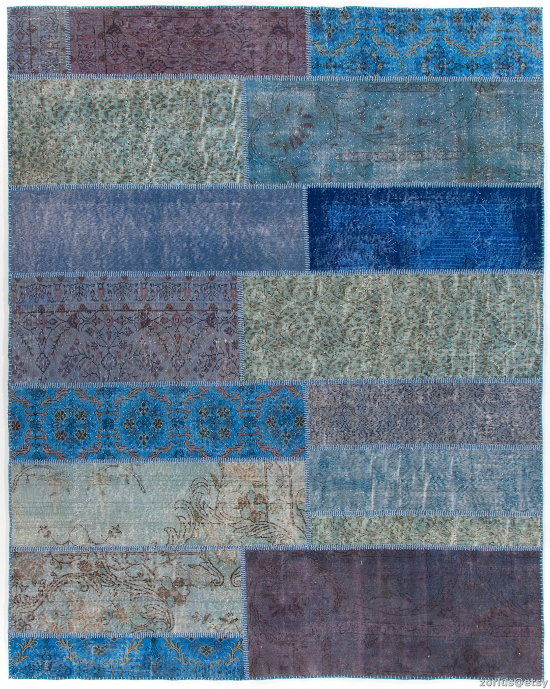 Handmade Turkish Patchwork Rug, Shades of Blue - Etsy