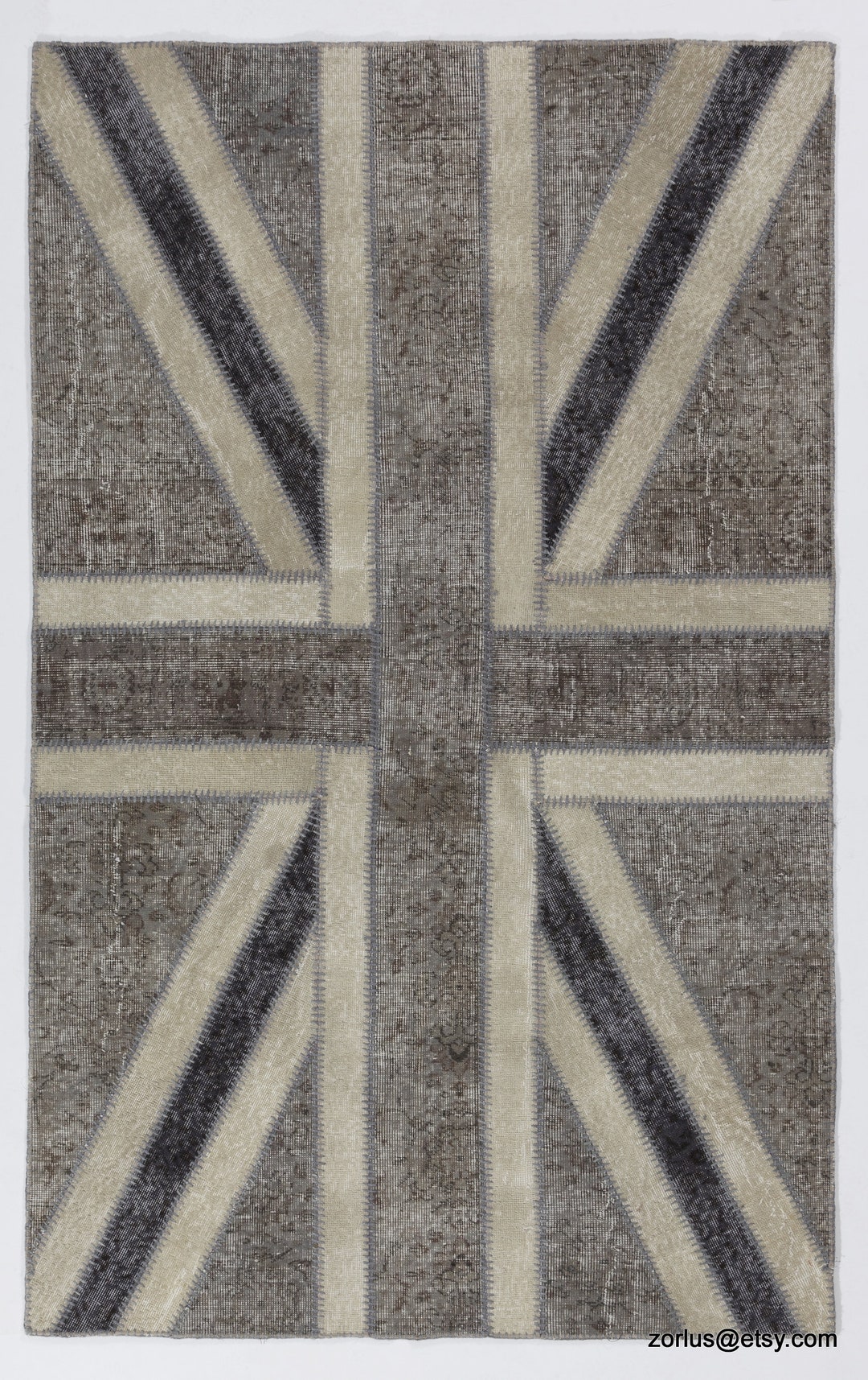 Union Jack British Flag Design Patchwork Rug, Light Gray & Beige United ...
