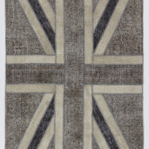Union Jack British Flag Design Patchwork Rug, Light Gray & Beige United ...