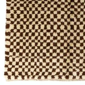Checkered Design Brown & Beige Tulu Rug, Medium Wool Pile Rug, Handmade ...