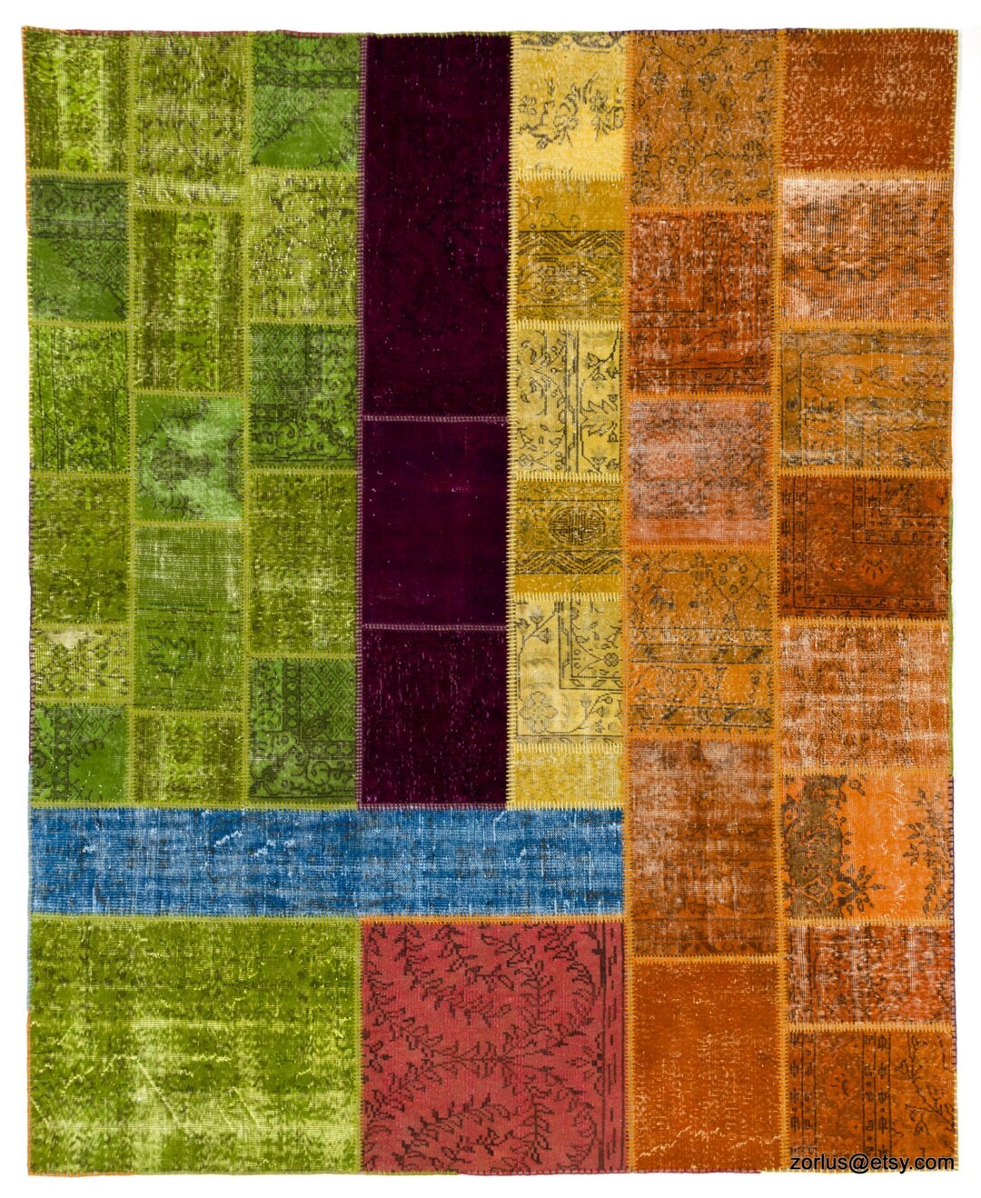 Handmade Turkish Patchwork Rug, Green, Orange, Yellow, Red, Blue Patchwork Rug, Multi Color ...