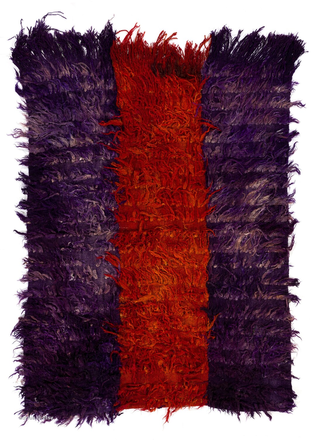 Vintage Angora Wool Flokati Rug: Purple & Red Shag, Handmade - Etsy