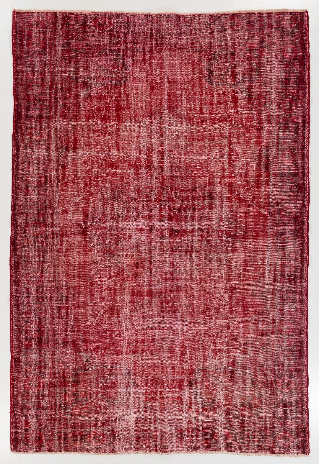 Red Overdyed Rug 6'4" X 9'5" (196 X 291 Cm) Turkish Handmade Rug, Red ...