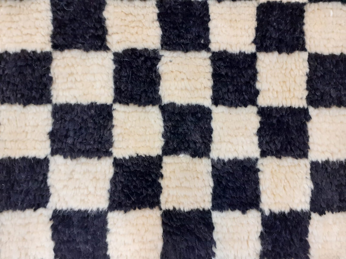 Checkered Design Black & White Tulu Rug Medium Wool Pile Rug - Etsy UK