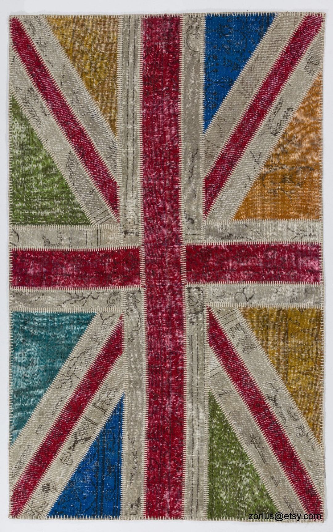 Union Jack British Flag Design Patchwork Rug, Multicolor United Kingdom ...
