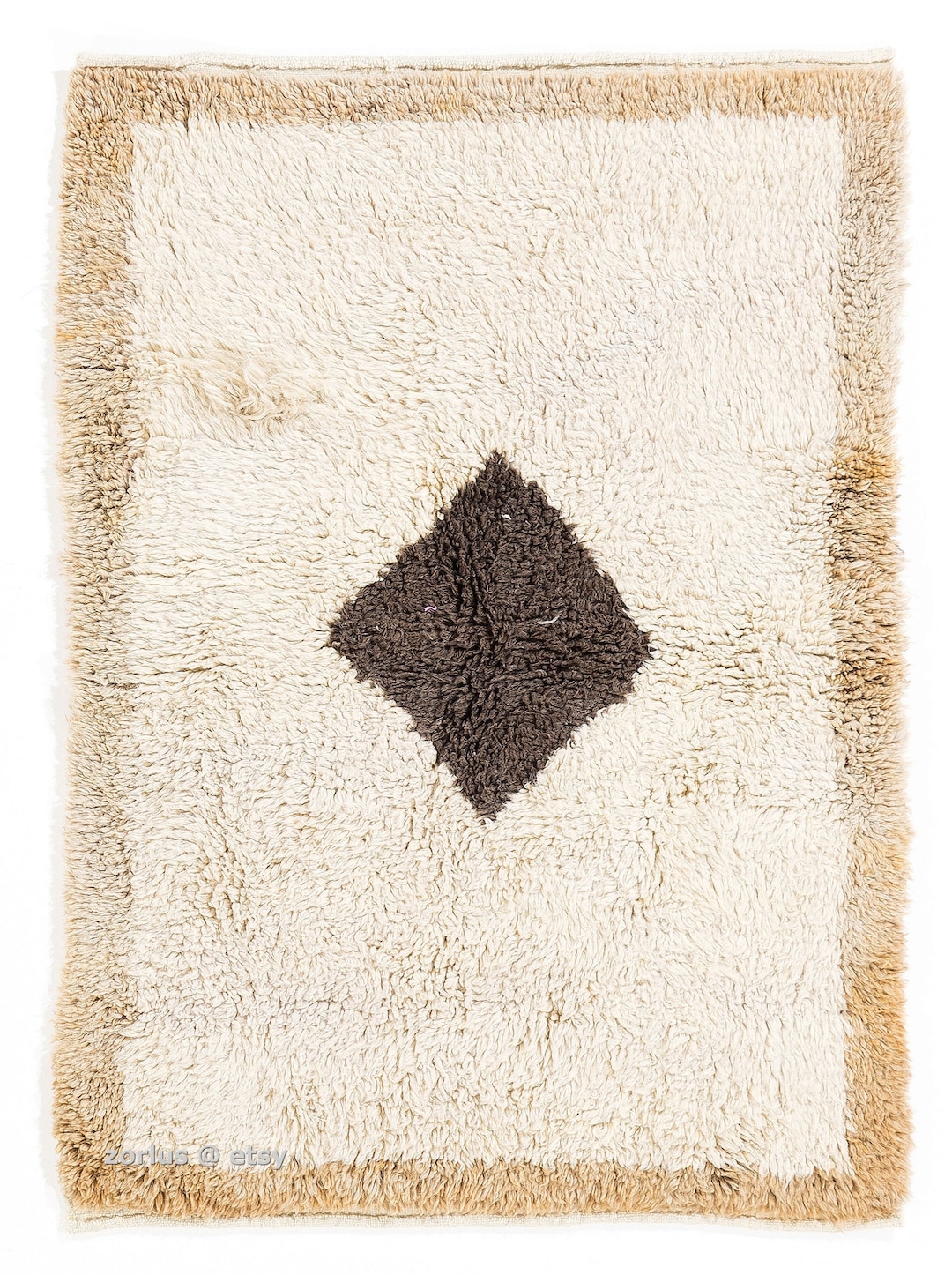 Beige Tulu Rug With Diamond Pattern, Vintage Bohemian Rug, Wool Medium ...