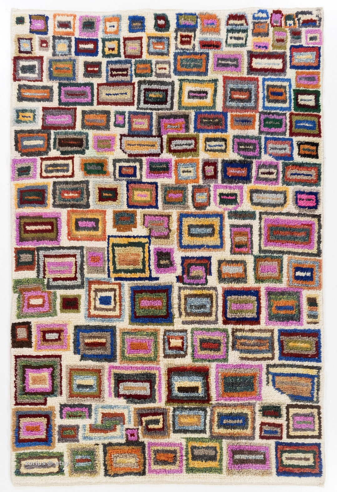 Multicolor Tulu Rug, Vintage Turkish Long-pile Shag Rug, Turkish Tribal ...