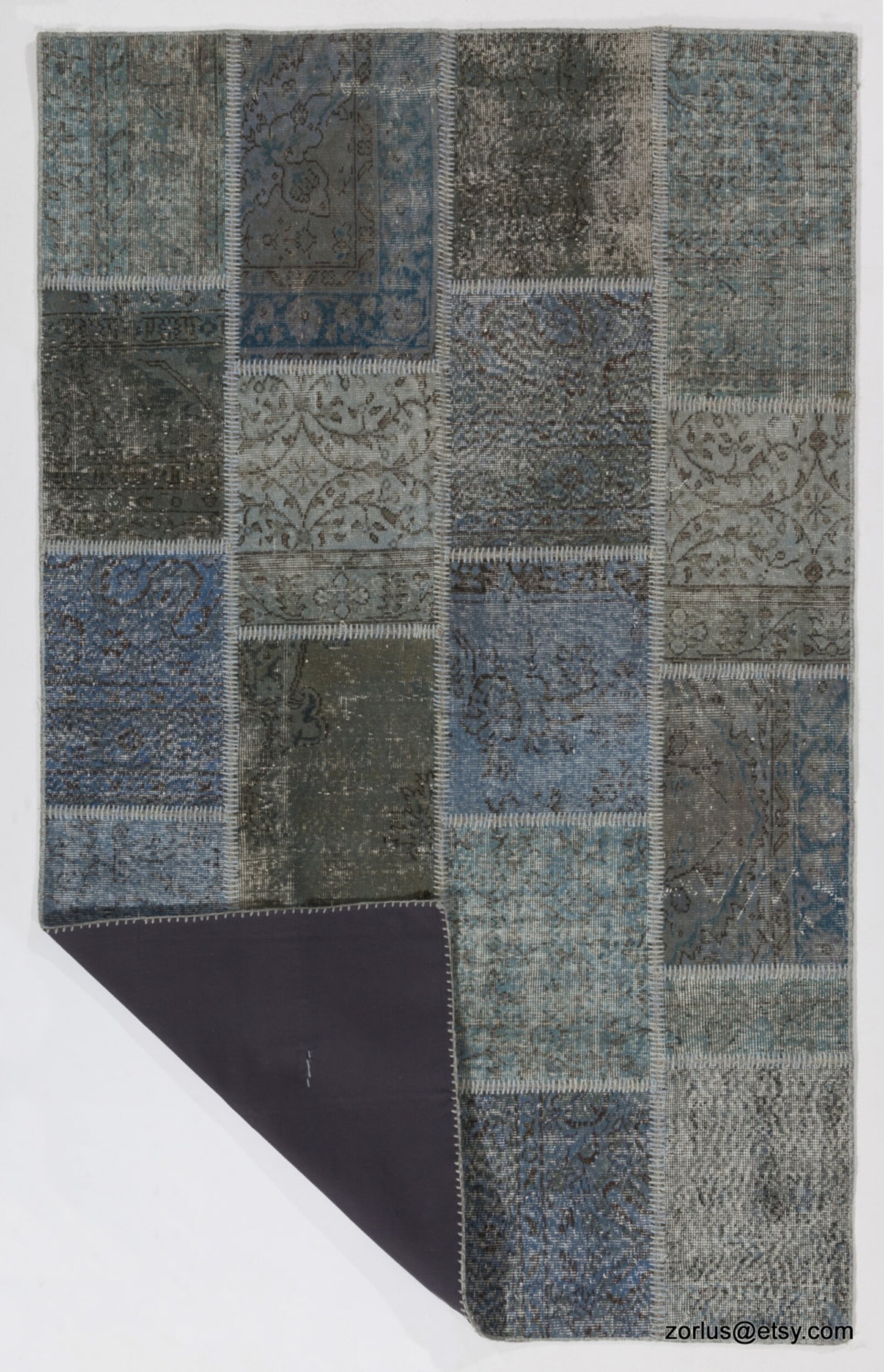 Handmade Turkish Patchwork Rug Blue Patchwork Rug Gray | Etsy