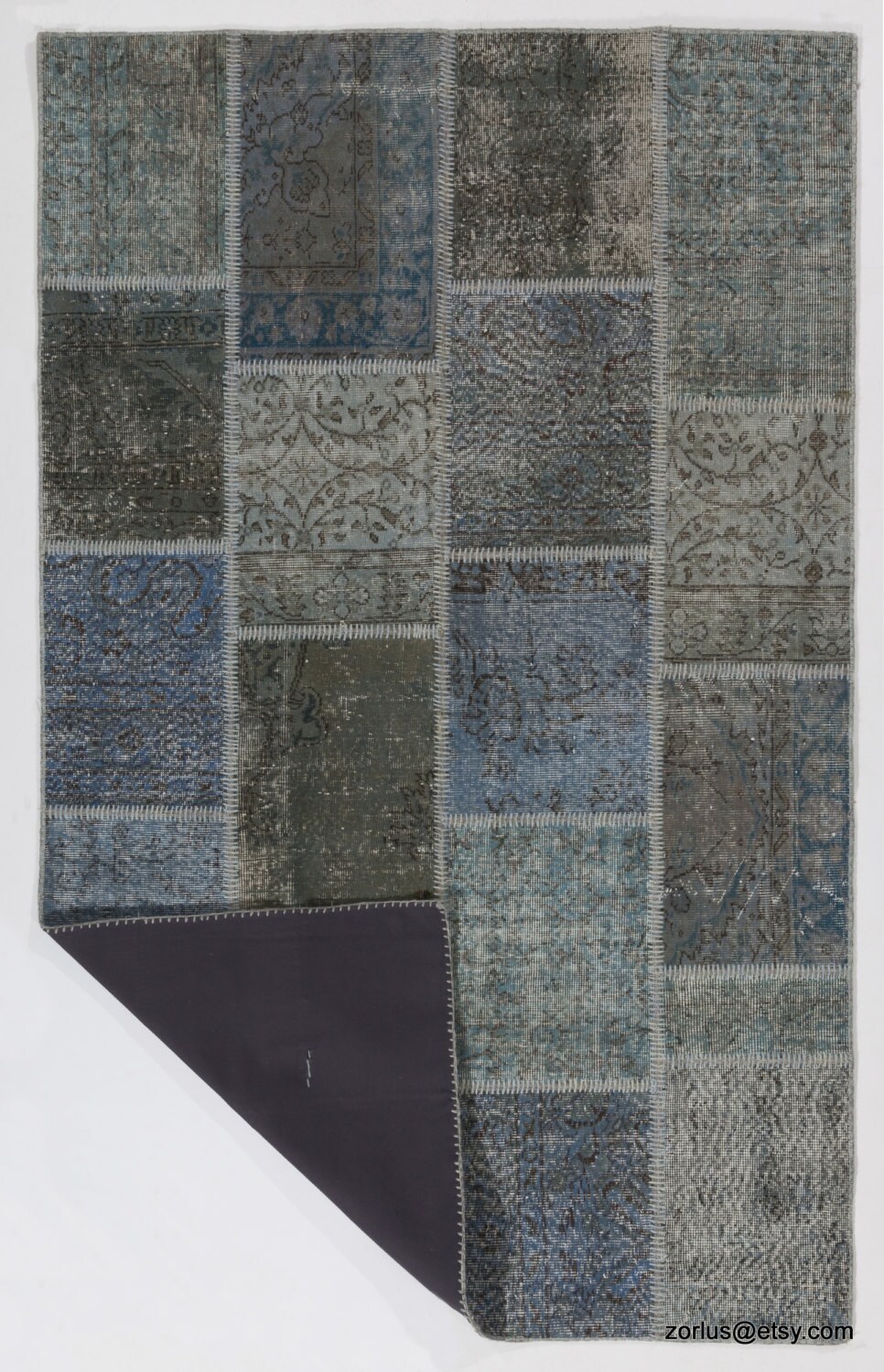Handmade Turkish Patchwork Rug Blue Patchwork Rug Gray | Etsy