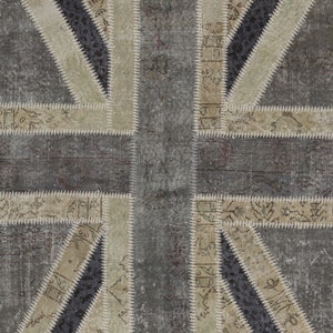 Union Jack British Flag Design Patchwork Rug, Grey & Beige, Faded Gray ...