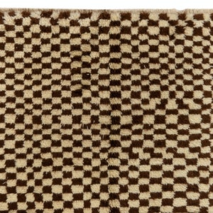 Checkered Design Brown & Beige Tulu Rug, Medium Wool Pile Rug, Handmade ...