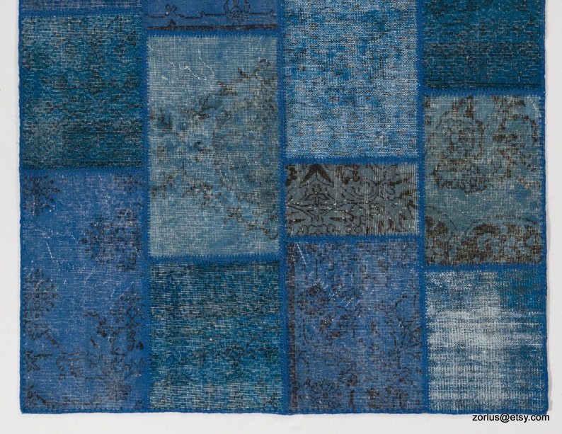 Denim Blue Handmade Turkish Patchwork Rug - Etsy