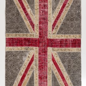 Union Jack British Flag Design Patchwork Rug, Grey, Red & Beige United ...