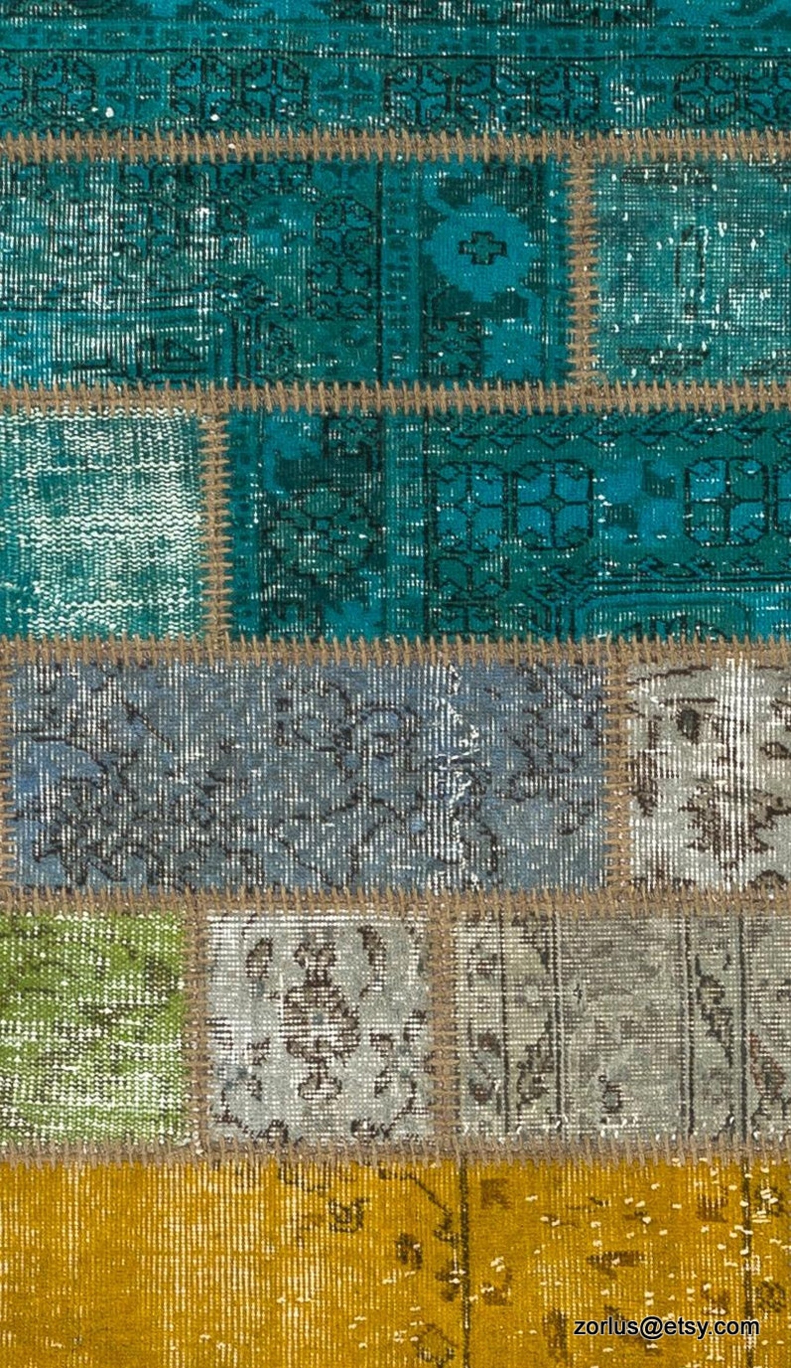 Handmade Turkish Patchwork Rug Green Orange Yellow Red - Etsy