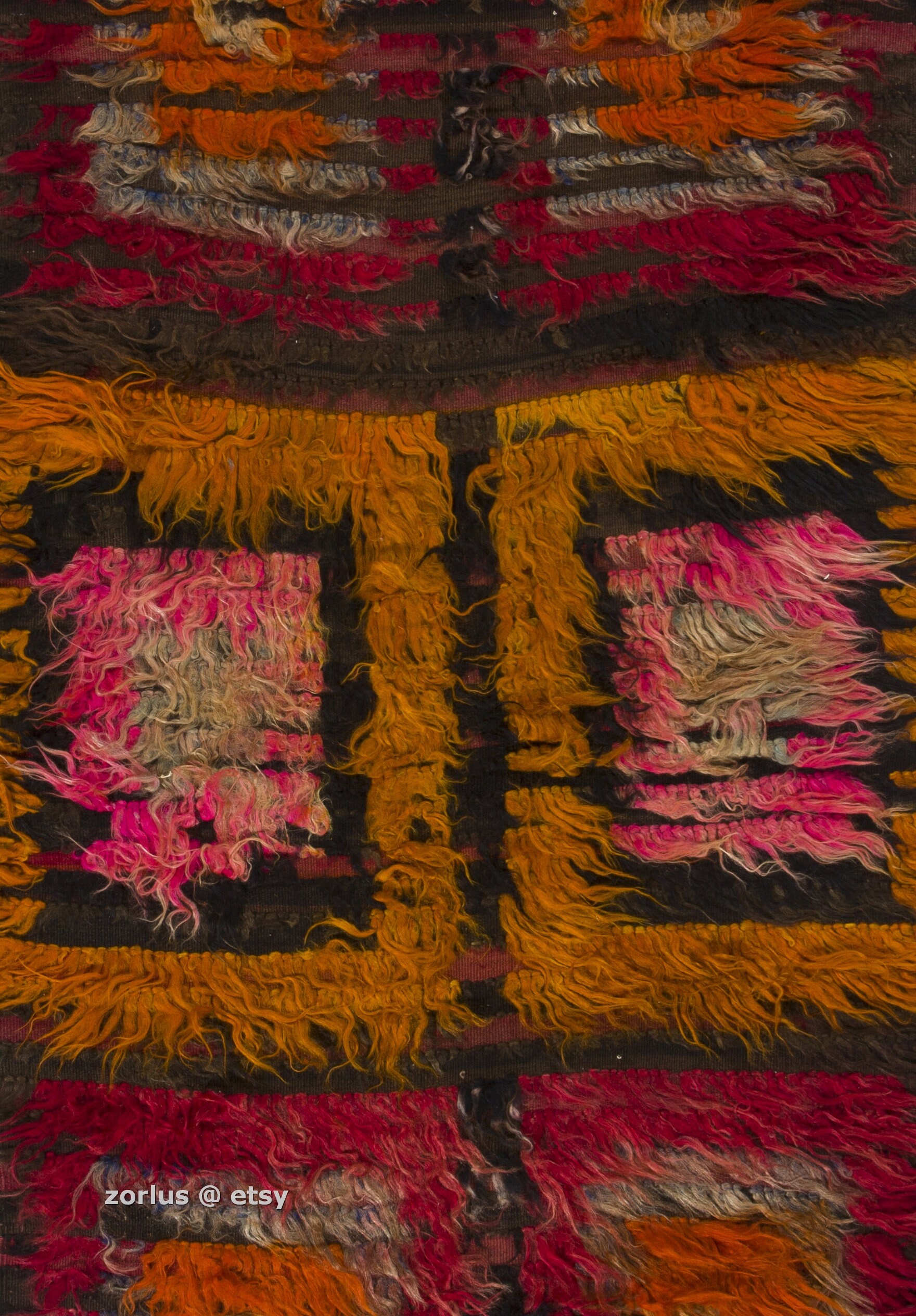 Red Brown & Orange Rare Vintage Flokati Wool Rug Long Fur | Etsy