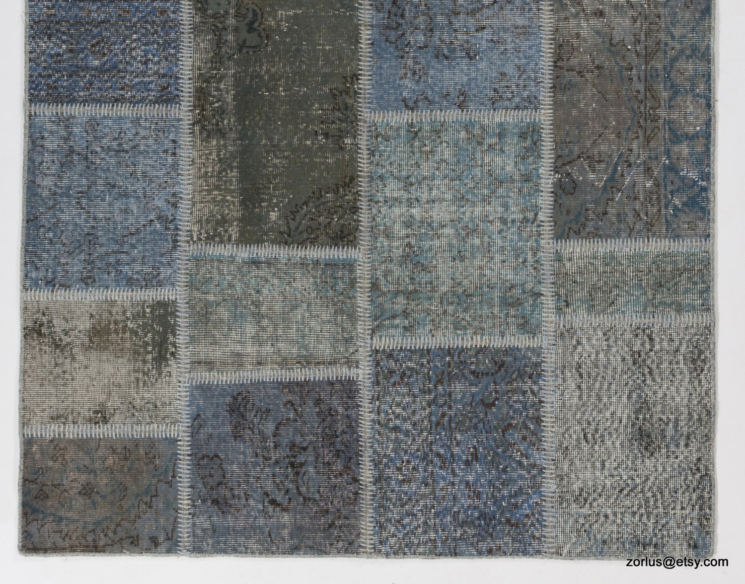 Handmade Turkish Patchwork Rug Blue Patchwork Rug Gray | Etsy